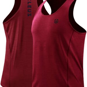 NELEUS Men's 3 Pack Running Tank Top Dry Fit Y-Back Athletic Workout Tank Tops,5069,Grey Black,Slate Gray,Red,US L,EU XL