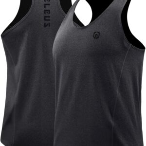 NELEUS Men's 3 Pack Running Tank Top Dry Fit Y-Back Athletic Workout Tank Tops,5069,Grey Black,Slate Gray,Red,US L,EU XL