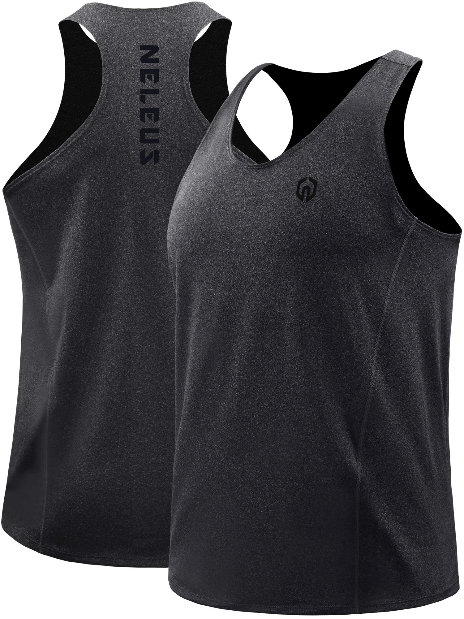 NELEUS Men's 3 Pack Running Tank Top Dry Fit Y-Back Athletic Workout Tank Tops,5069,Grey Black,Slate Gray,Red,US L,EU XL