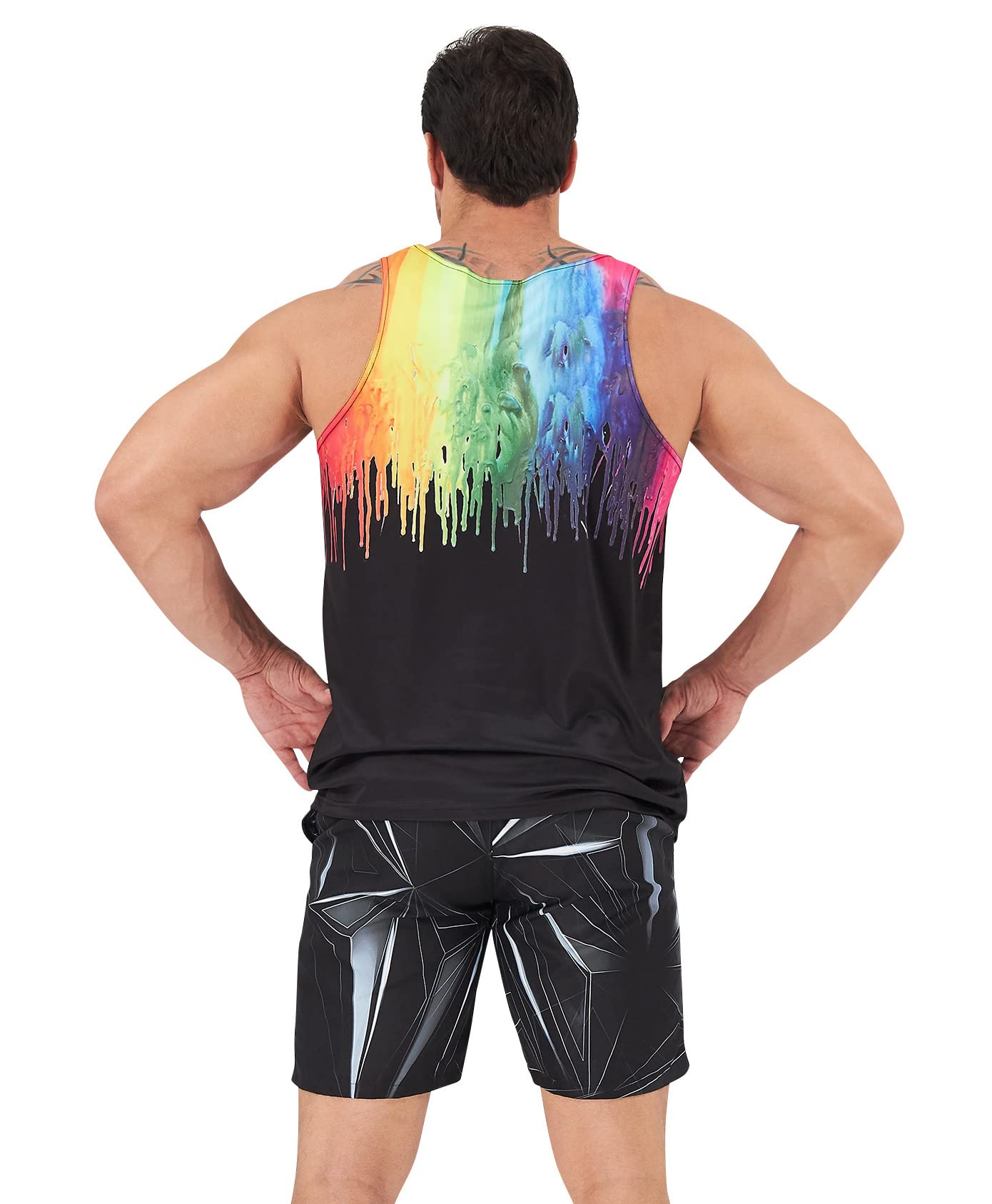 Loveternal Guys Rainbow Pride Tank Tops for Men Summer Novelty Outfits Youth Black Tank Tops Colorful Melting Graffic 3D Printed Workout Soft Quick Dry Underwear L