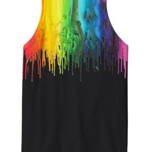 Loveternal Guys Rainbow Pride Tank Tops for Men Summer Novelty Outfits Youth Black Tank Tops Colorful Melting Graffic 3D Printed Workout Soft Quick Dry Underwear L