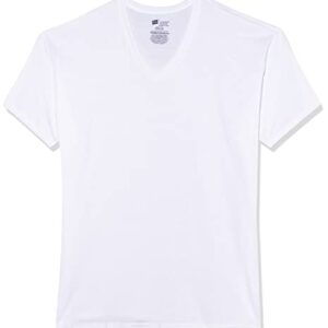 Hanes Mens Cotton, Moisture-wicking V-neck Tee Undershirts, Multiple Packs And Colors, White, Large US