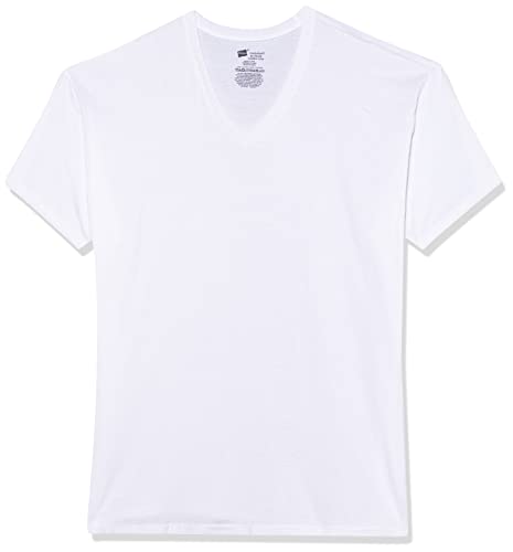 Hanes Mens Cotton, Moisture-wicking V-neck Tee Undershirts, Multiple Packs And Colors, White, Large US