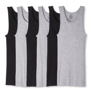 hanes best tagless ring spun cotton tank tagless a-shirts 6-pack (large (42-44"), black & gray)