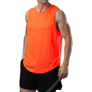 meioro men's mesh tank top orange shirt quick dry sleeveless shirts fitting muscle tank tops sport round neck t-shirt