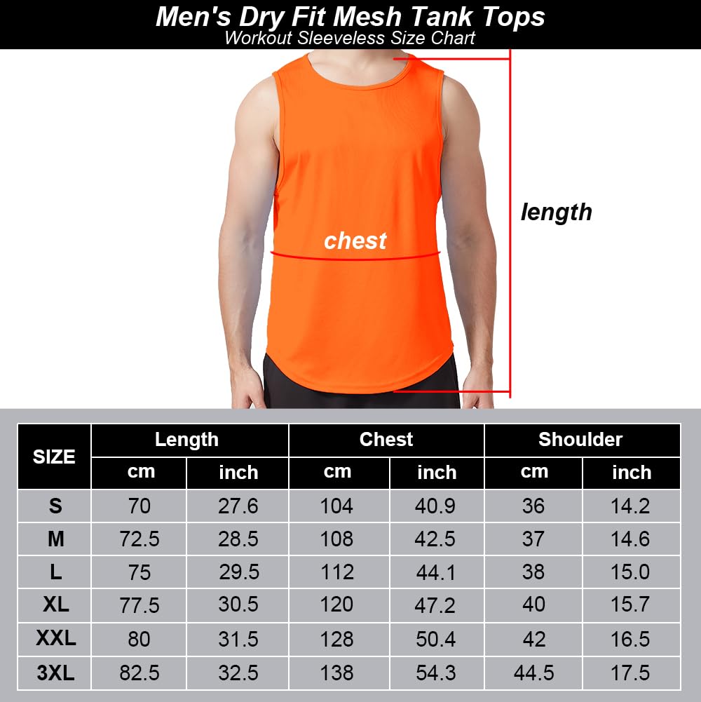 meioro Men's Mesh Tank Top Orange Shirt Quick Dry Sleeveless Shirts Fitting Muscle Tank Tops Sport Round Neck T-Shirt