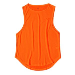 meioro Men's Mesh Tank Top Orange Shirt Quick Dry Sleeveless Shirts Fitting Muscle Tank Tops Sport Round Neck T-Shirt