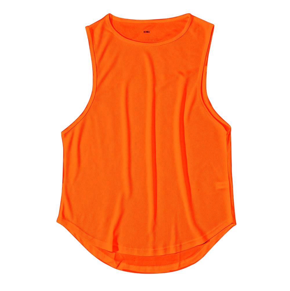 meioro Men's Mesh Tank Top Orange Shirt Quick Dry Sleeveless Shirts Fitting Muscle Tank Tops Sport Round Neck T-Shirt