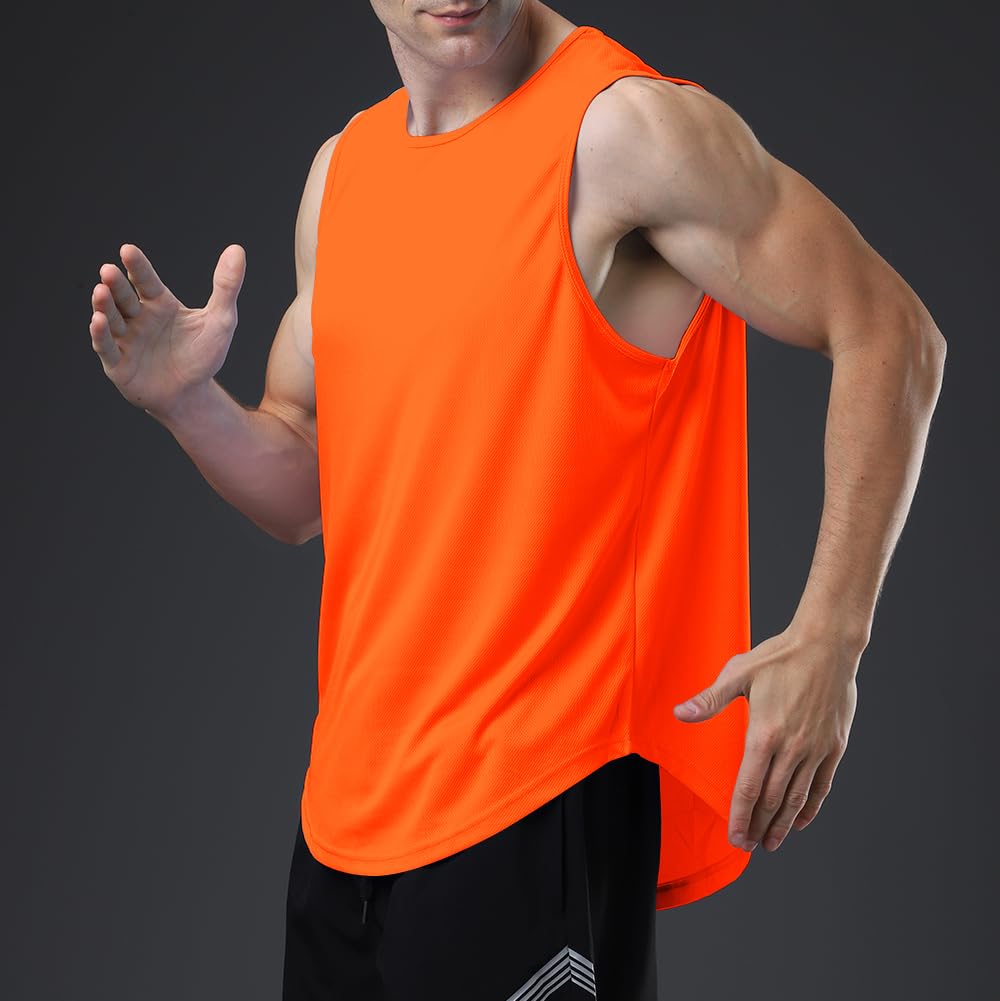 meioro Men's Mesh Tank Top Orange Shirt Quick Dry Sleeveless Shirts Fitting Muscle Tank Tops Sport Round Neck T-Shirt