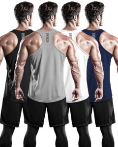 drskin men's 4-pack dry fit y-back muscle tank tops, gym bodybuilding training, athletic workout cool shirts (btf-me-ta, m)