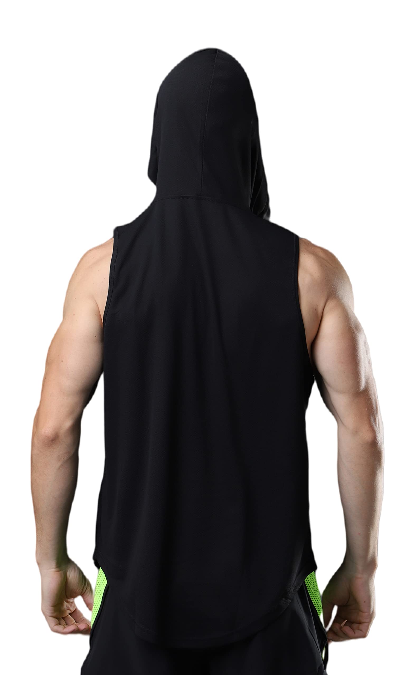 ROGUDUA Men's Hooded Tank Top Quick Dry Muscle Gym Shirts Workout Sleeveless Hoodie Black US Size M