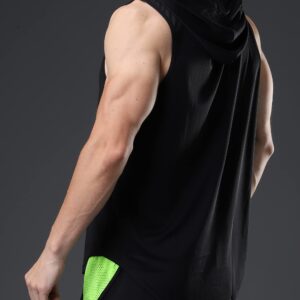 ROGUDUA Men's Hooded Tank Top Quick Dry Muscle Gym Shirts Workout Sleeveless Hoodie Black US Size M