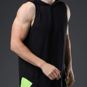 ROGUDUA Men's Hooded Tank Top Quick Dry Muscle Gym Shirts Workout Sleeveless Hoodie Black US Size M