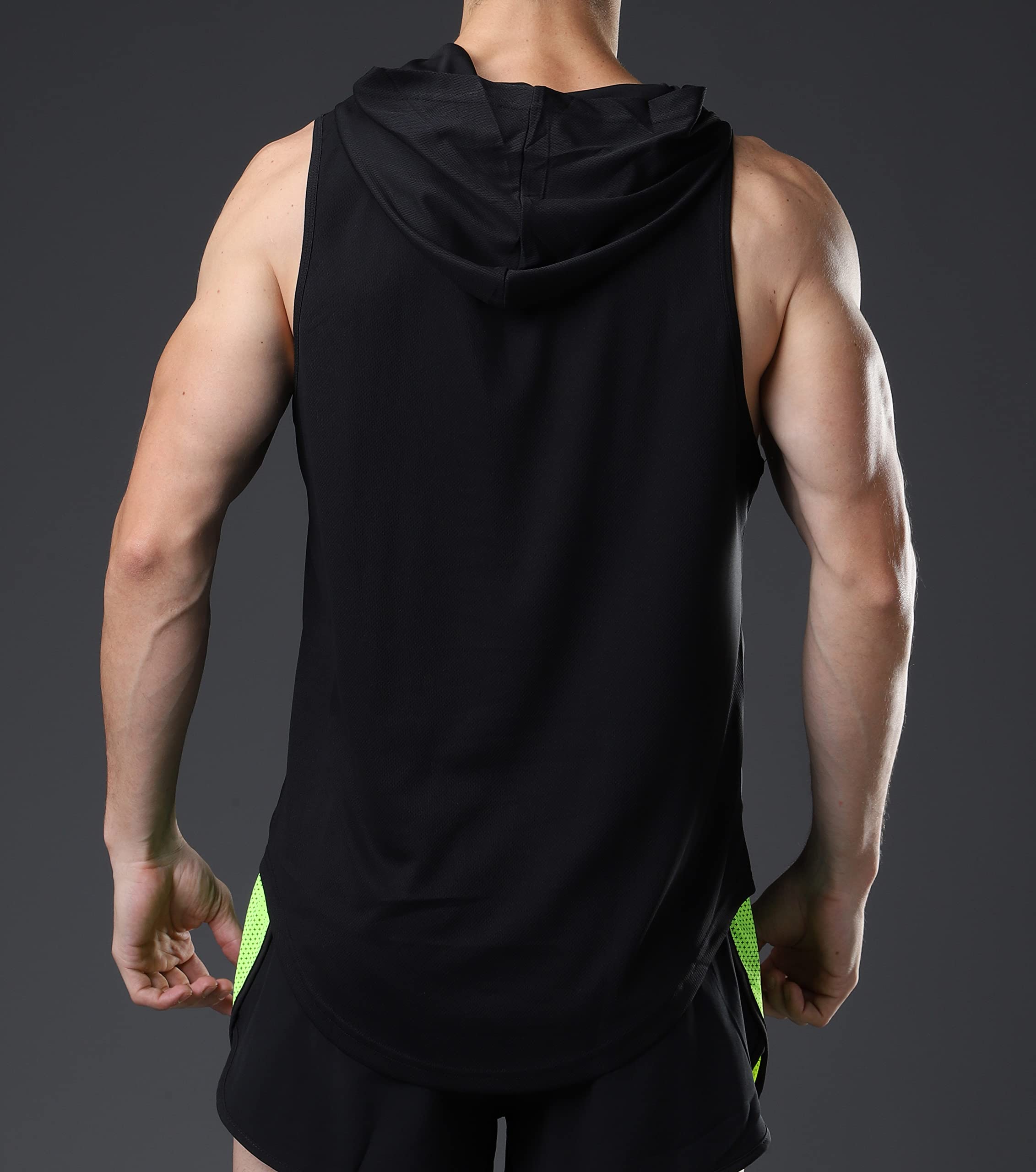 ROGUDUA Men's Hooded Tank Top Quick Dry Muscle Gym Shirts Workout Sleeveless Hoodie Black US Size M