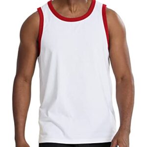 Zengjo White Tank Top Men(White/Red,L)