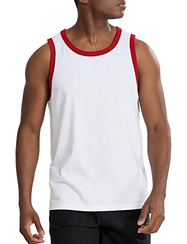 Zengjo White Tank Top Men(White/Red,L)