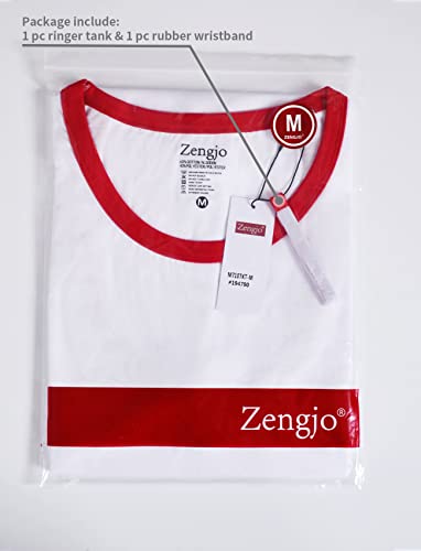 Zengjo White Tank Top Men(White/Red,L)