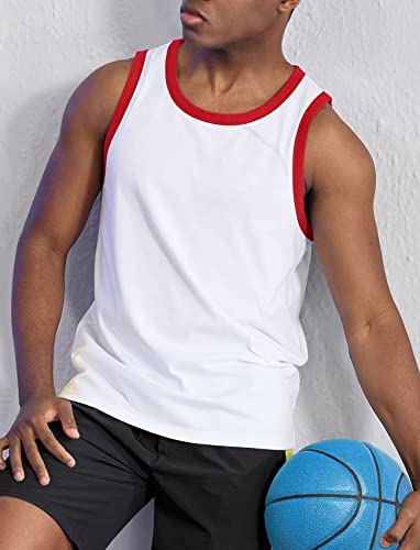 Zengjo White Tank Top Men(White/Red,L)