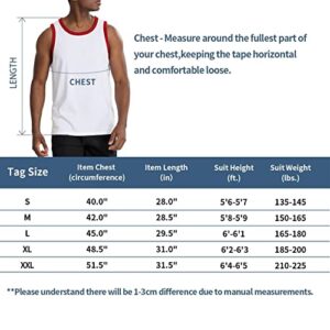 Zengjo White Tank Top Men(White/Red,L)