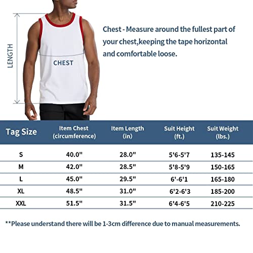 Zengjo White Tank Top Men(White/Red,L)