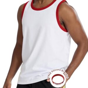 Zengjo White Tank Top Men(White/Red,L)