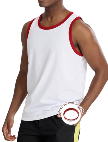 Zengjo White Tank Top Men(White/Red,L)