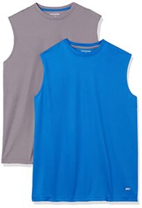 amazon essentials men's active performance tech muscle tank, pack of 2, medium grey/royal blue, x-large