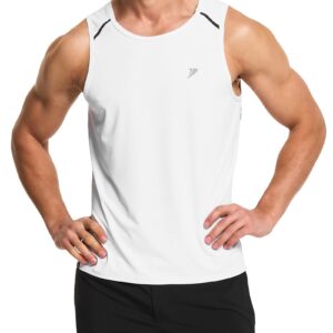 DEMOZU Men's Quick Dry Running Swim Tank Top Sleeveless Workout Athletic Gym Sports Beach Muscle Shirts Big and Tall, White, XL