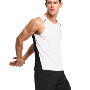 DEMOZU Men's Quick Dry Running Swim Tank Top Sleeveless Workout Athletic Gym Sports Beach Muscle Shirts Big and Tall, White, XL