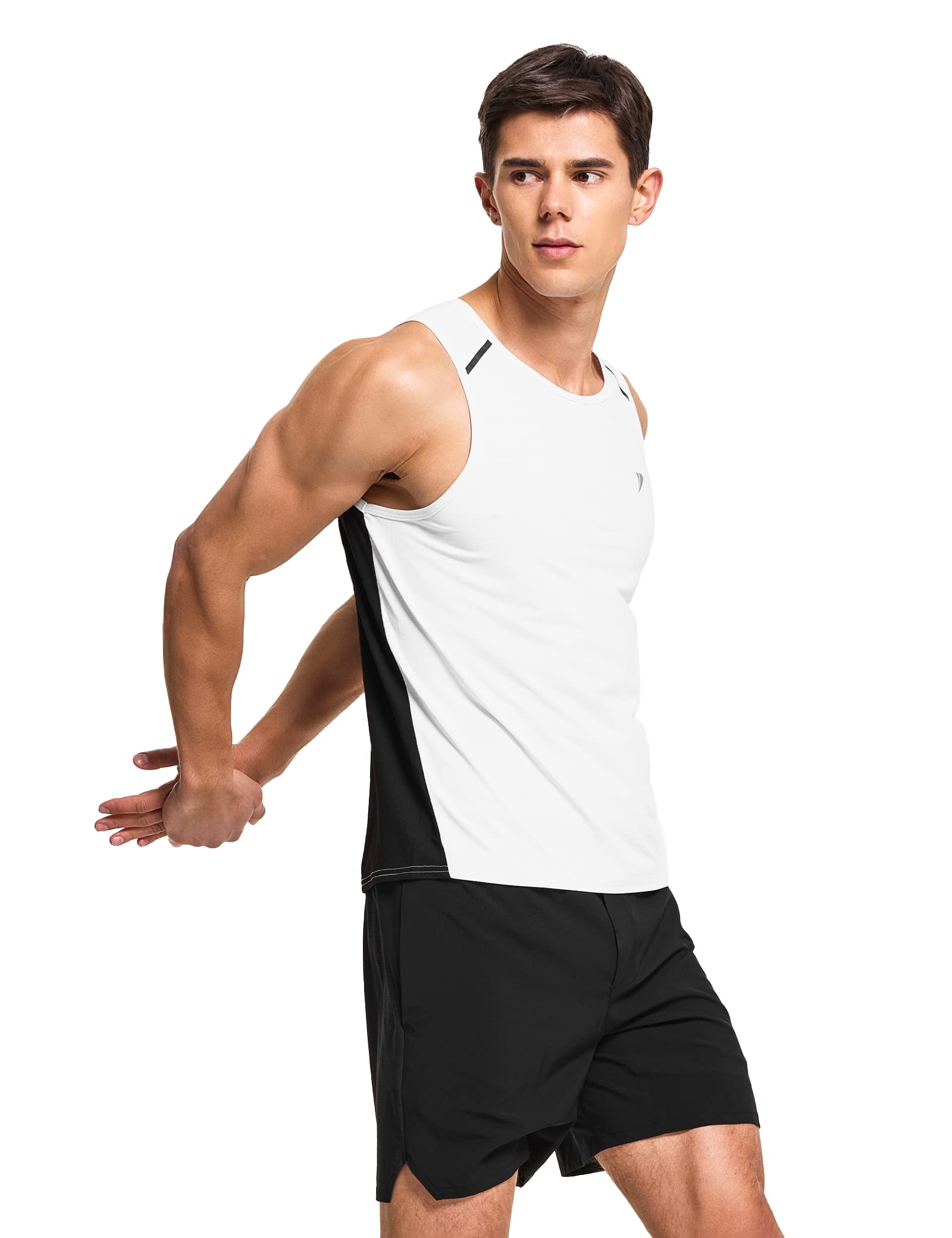 DEMOZU Men's Quick Dry Running Swim Tank Top Sleeveless Workout Athletic Gym Sports Beach Muscle Shirts Big and Tall, White, XL