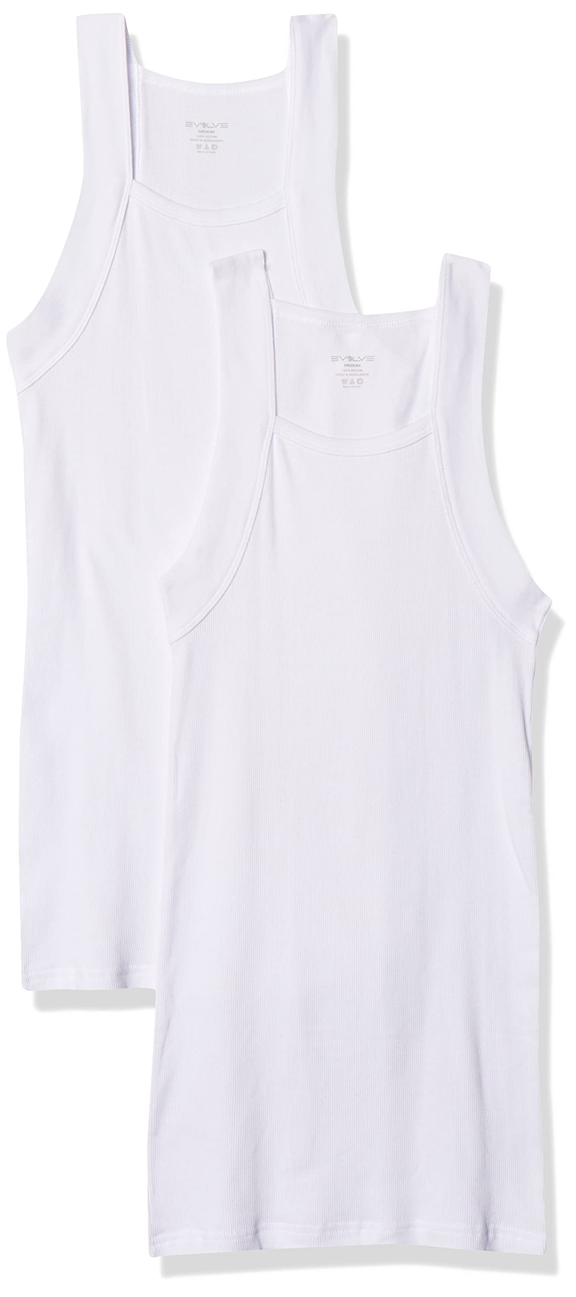 Evolve Men's Cotton Comfort Square Cut Tank Multi Pack, White, Medium