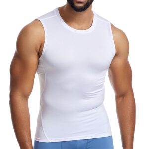 chuumee mens compression shirts slimming body shaper vest workout tank top shapewear undershirt (white,l,large)