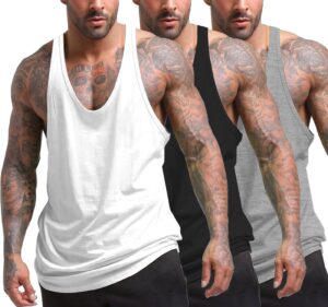 coofandy men's 3-pack y-back gym tank tops fitness bodybuilding tees