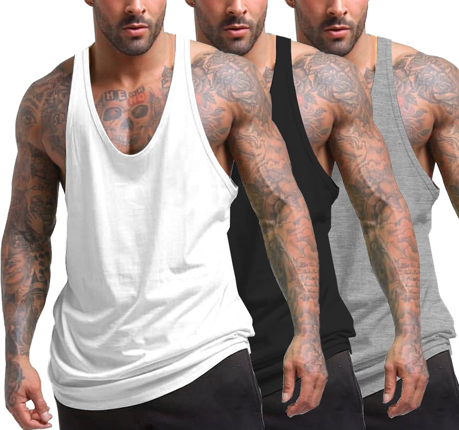 COOFANDY Men's 3-Pack Y-Back Gym Tank Tops Fitness Bodybuilding Tees