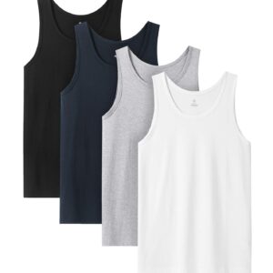 LAPASA Men's 100% Cotton Tank Top Ultra Soft Sleeveless Crewneck Breathable A-Shirts Basic Solid Undershirts Vest 4 Pack M36 XX-Large Black, White, Navy, Heather Grey