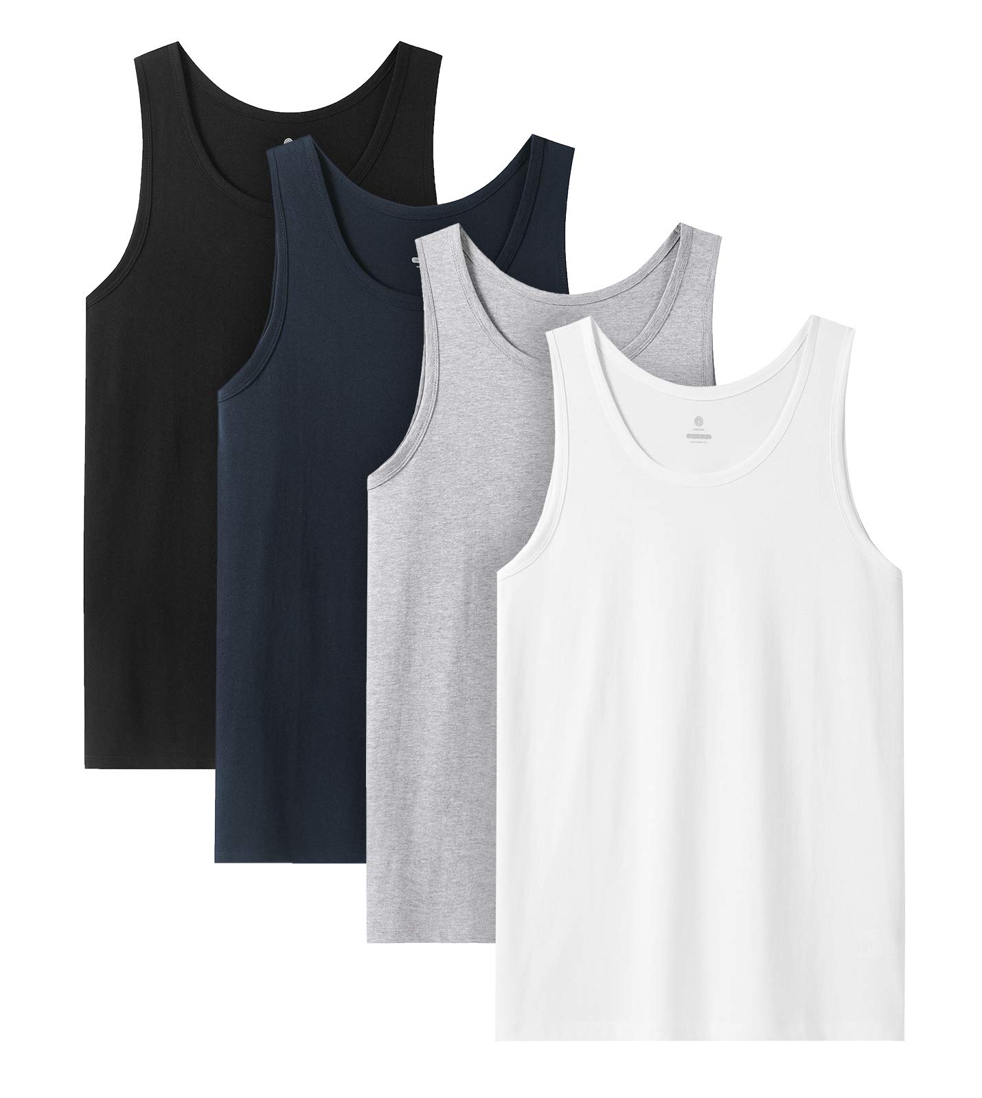 LAPASA Men's 100% Cotton Tank Top Ultra Soft Sleeveless Crewneck Breathable A-Shirts Basic Solid Undershirts Vest 4 Pack M36 XX-Large Black, White, Navy, Heather Grey