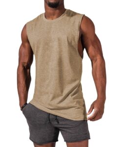 ziwoch men's sleeveless tank tops crewneck solid loose fit shirt khaki