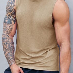 ZIWOCH Men's Sleeveless Tank Tops Crewneck Solid Loose Fit Shirt Khaki