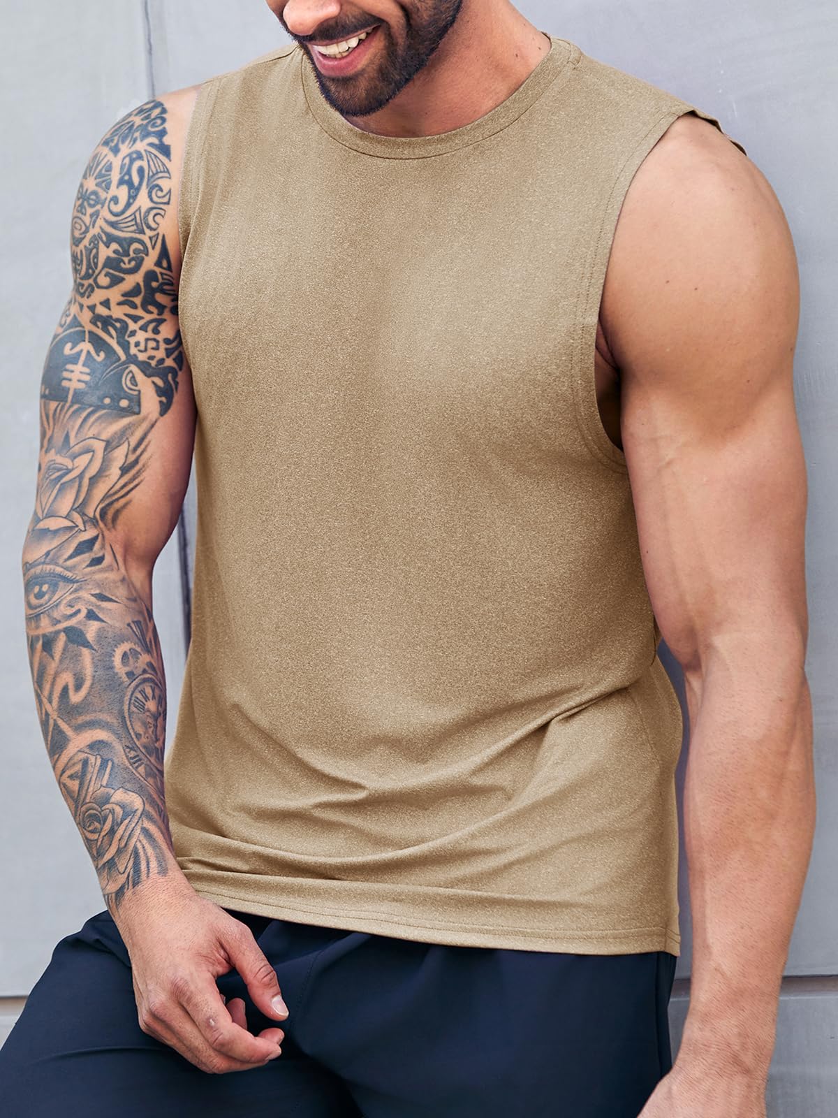 ZIWOCH Men's Sleeveless Tank Tops Crewneck Solid Loose Fit Shirt Khaki