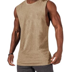 ZIWOCH Men's Sleeveless Tank Tops Crewneck Solid Loose Fit Shirt Khaki