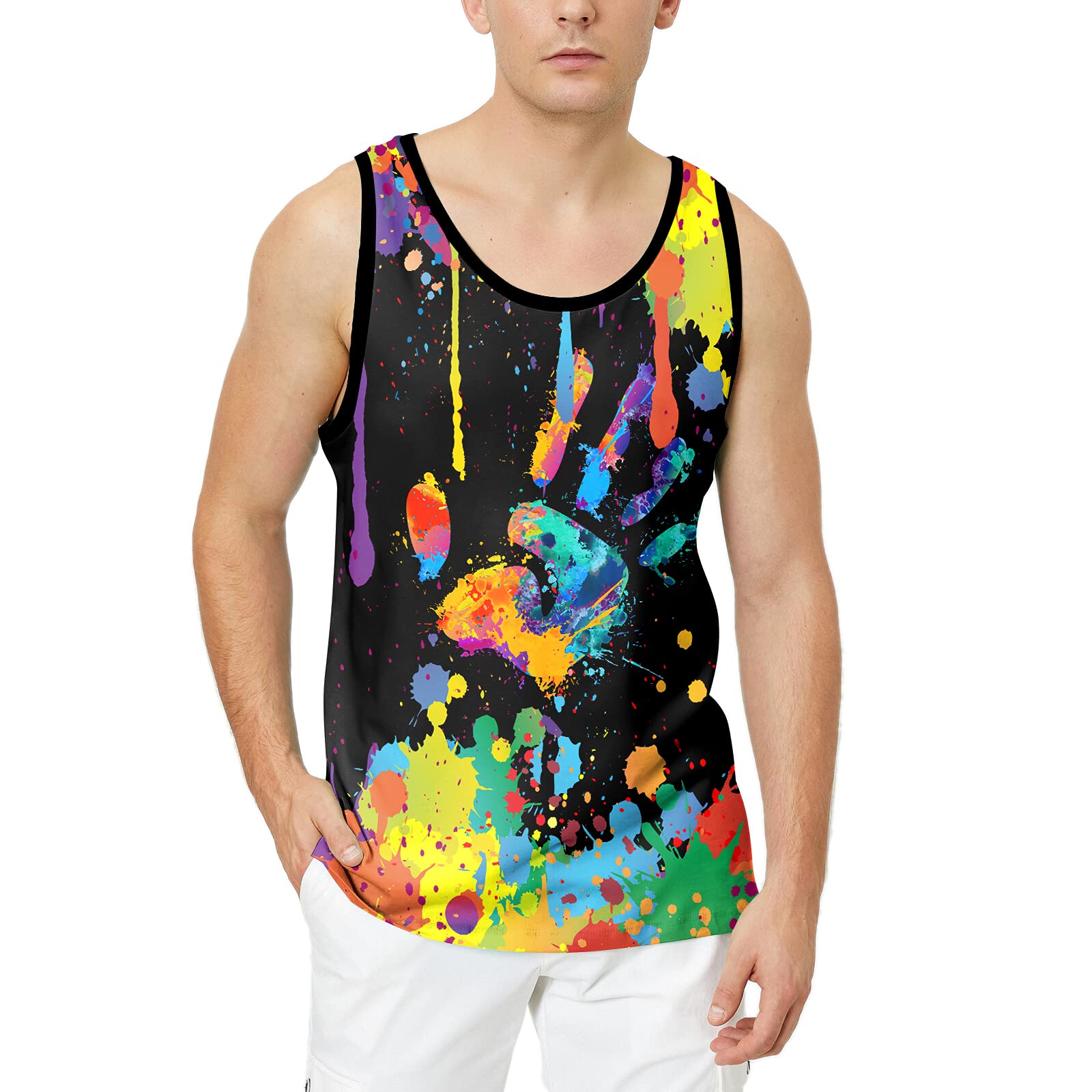 LAIDIPAS Men's Tank Tops Graphic Sleeveless Shirts Unisex 3D Colorful Athletic T-Shirts Tops Tees Vest Undershirts XL