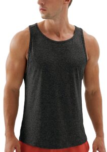 icyzone workout tank tops for men - running muscle tank exercise gym tops athletic shirts (black heather, medium)