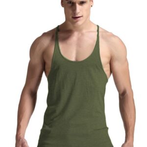 YAKER Men's Fitness Gym Tank Top Singlet Bodybuilding Stringers Sleeveless Muscle Shirt (L, Army Green)