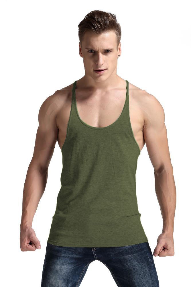 YAKER Men's Fitness Gym Tank Top Singlet Bodybuilding Stringers Sleeveless Muscle Shirt (L, Army Green)