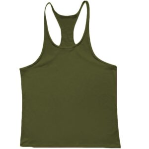 YAKER Men's Fitness Gym Tank Top Singlet Bodybuilding Stringers Sleeveless Muscle Shirt (L, Army Green)