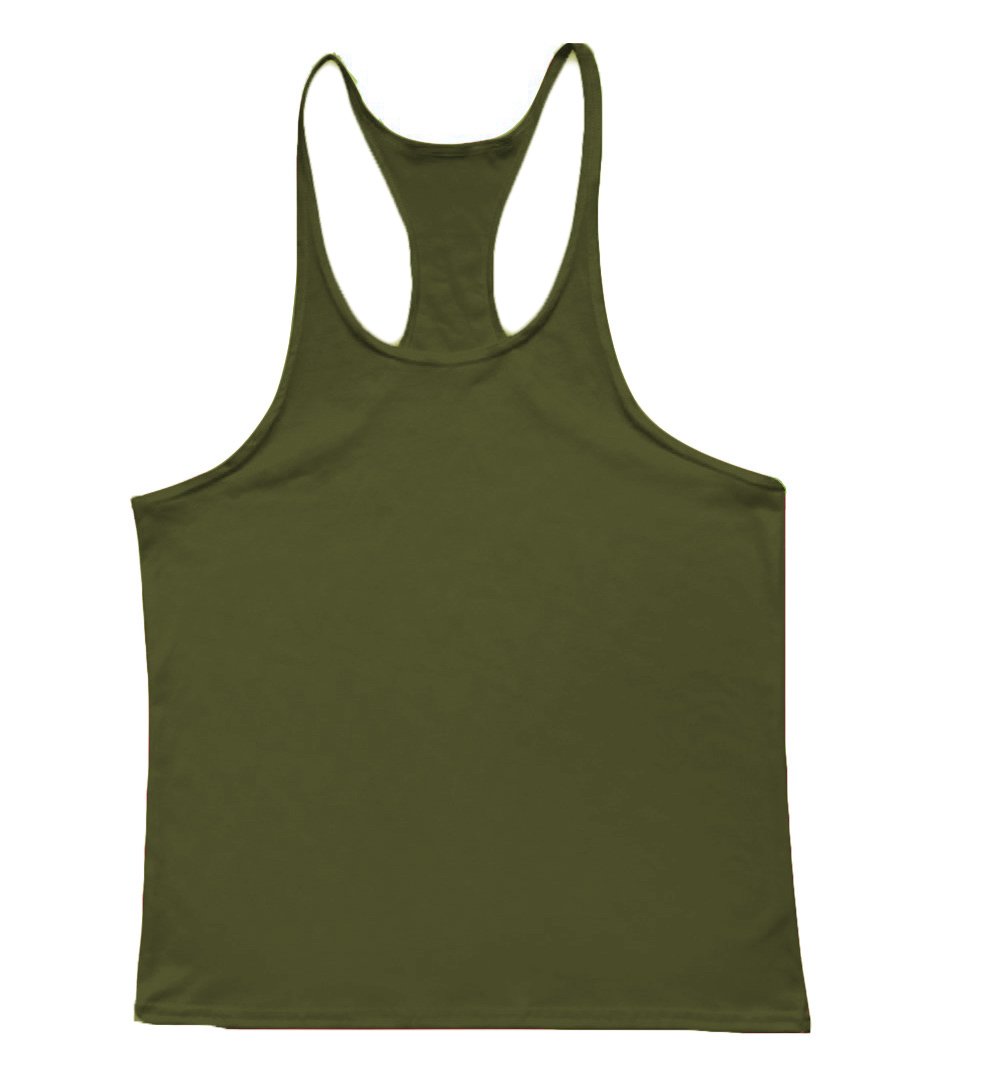 YAKER Men's Fitness Gym Tank Top Singlet Bodybuilding Stringers Sleeveless Muscle Shirt (L, Army Green)