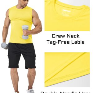 MAGCOMSEN Workout Tank Tops for Men Dry Fit Sleeveless Shirts Muscle Boxing Dry Fit Tank Tops Fitness Active Summer Tank Tops Yellow XL