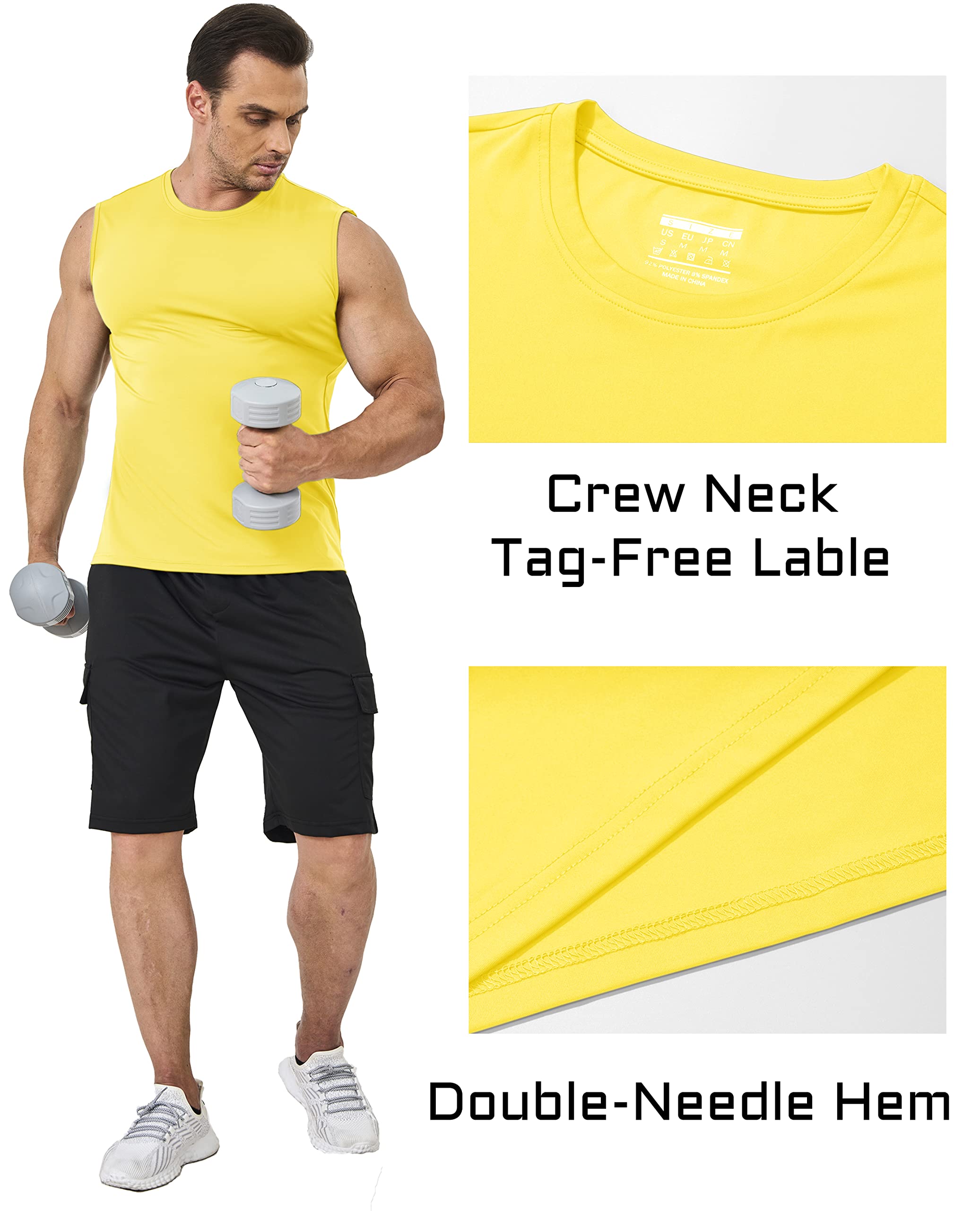 MAGCOMSEN Workout Tank Tops for Men Dry Fit Sleeveless Shirts Muscle Boxing Dry Fit Tank Tops Fitness Active Summer Tank Tops Yellow XL