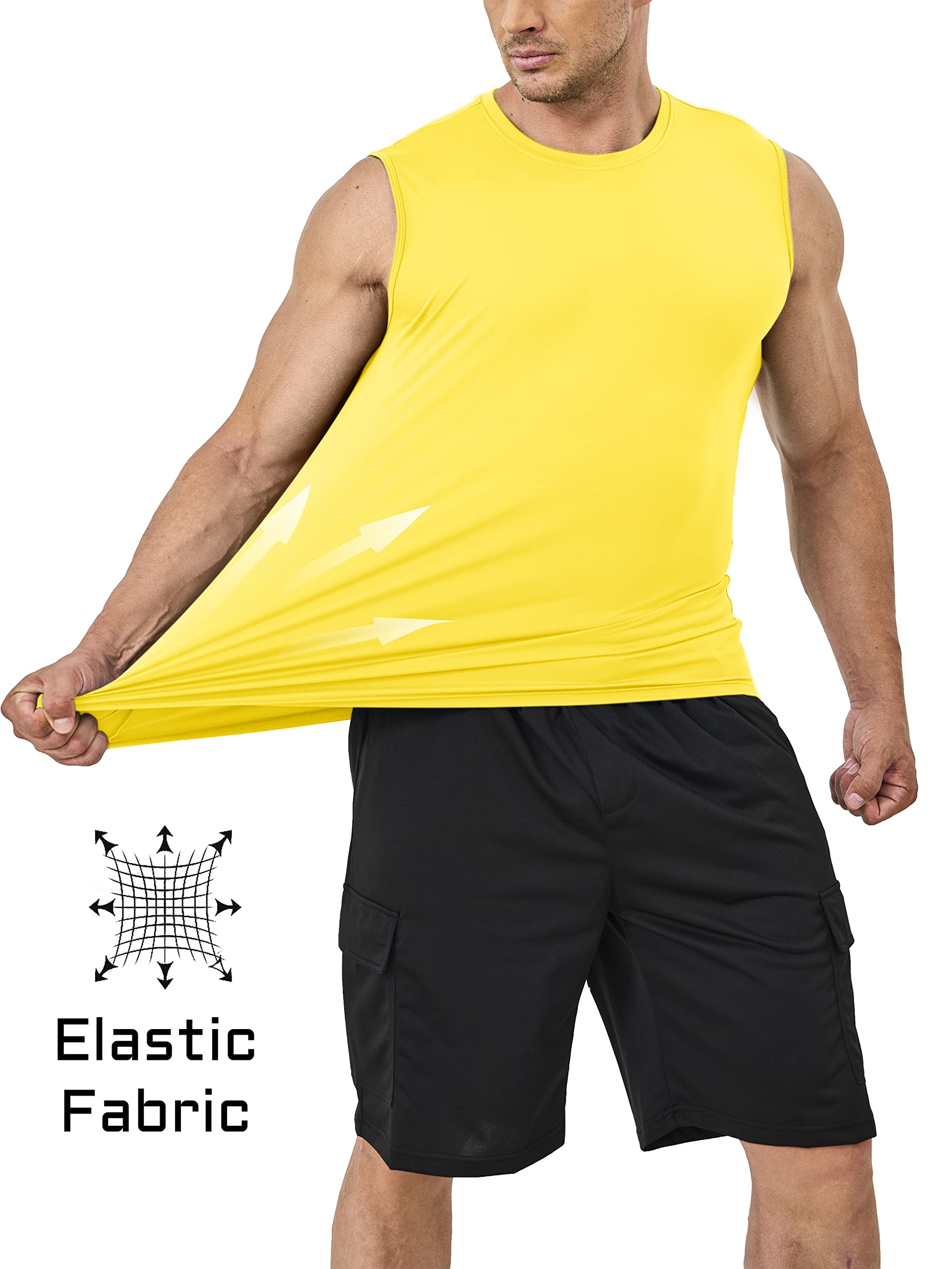 MAGCOMSEN Workout Tank Tops for Men Dry Fit Sleeveless Shirts Muscle Boxing Dry Fit Tank Tops Fitness Active Summer Tank Tops Yellow XL