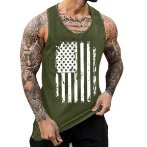 4th of july graphic tank tops for men vintage american flag graphic tees summer sleeveless workout athletic muscle cut off shirts vests(army green,medium)